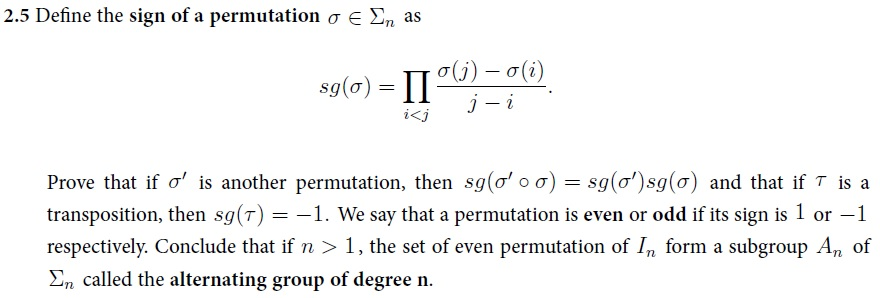 Solved 2.5 Define the sign of a permutation o E 2, as sg(0) | Chegg.com