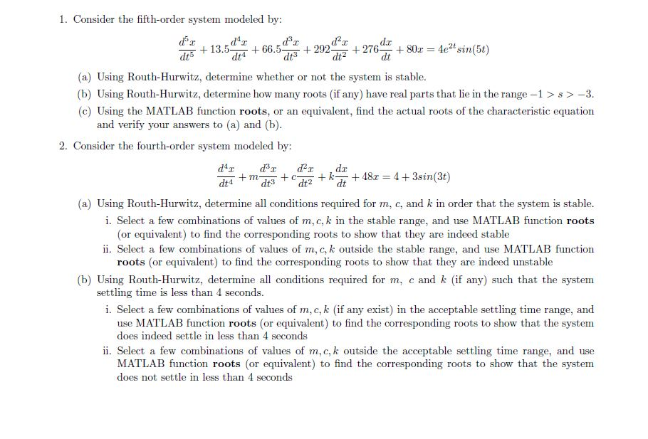 1. Consider the fifth-order system modeled | Chegg.com