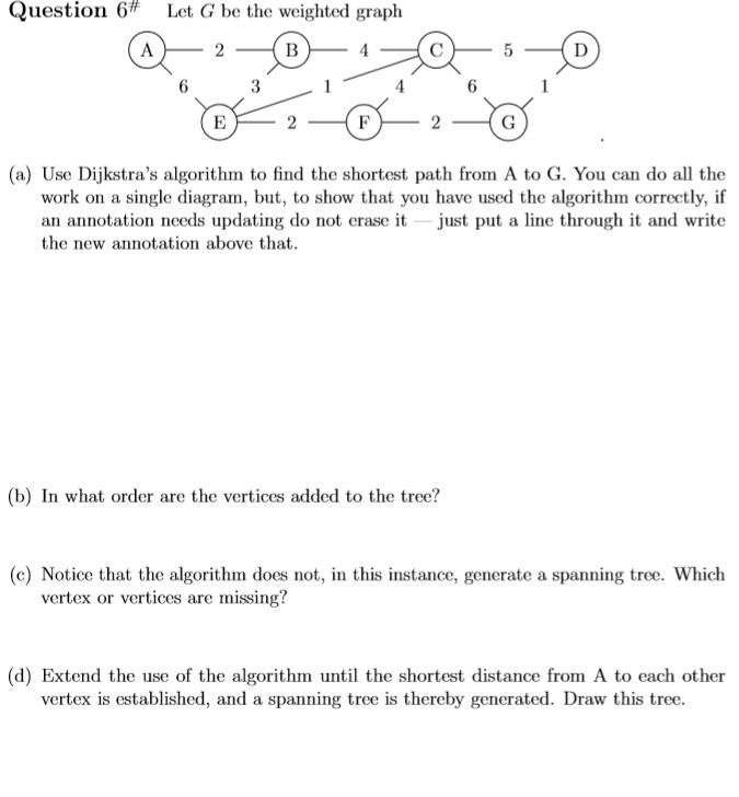 Solved Question 6# Let G be the weighted graph (a) Use | Chegg.com