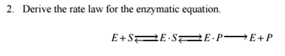 Solved Derive the rate law for the enzymatic equation. E + S | Chegg.com