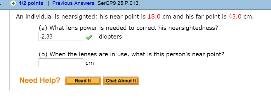Solved An individual is nearsighted; his near point is 18.0 | Chegg.com