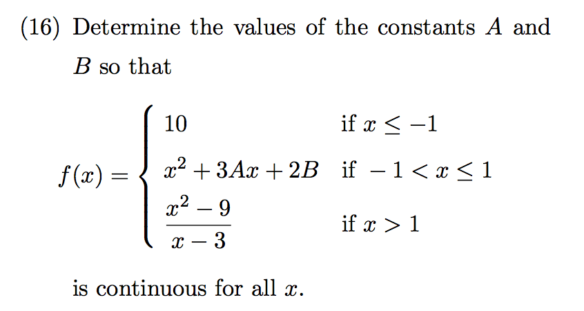Solved (16) Determine the values of the constants A and B so | Chegg.com