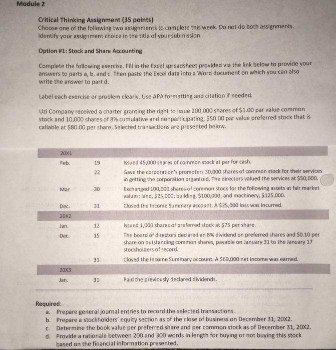 Solved Critical thinking Assignment Choose one of the | Chegg.com