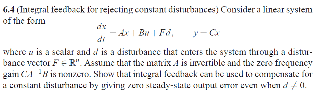 Solved Consider a linear system of the form dx/dt =Ax+Bu + | Chegg.com
