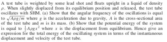 Solved A test tube is weighted by some lead shot and floats | Chegg.com