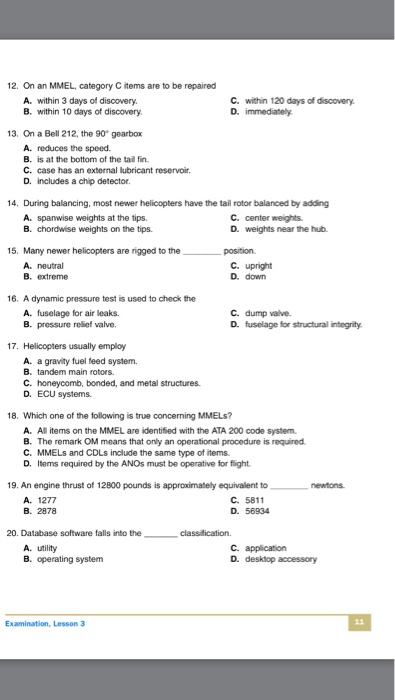 Solved 12. On an MMEL category Citems are to be repaired A. | Chegg.com