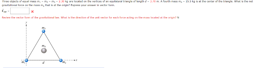 Solved Three objects of equal mass m gravitational force on | Chegg.com