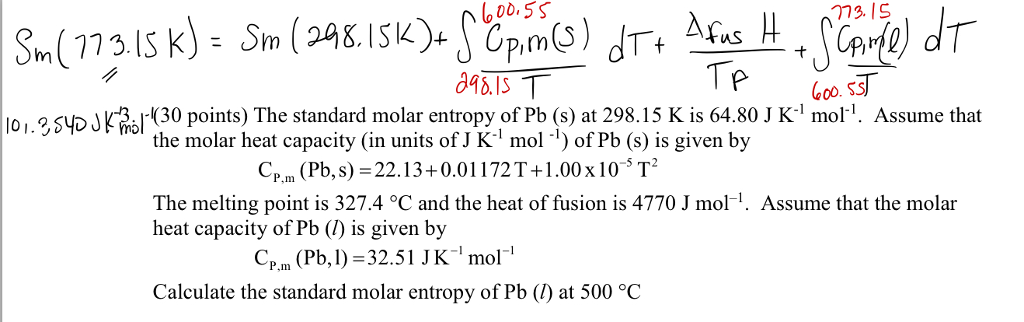 Solved TP 05DJ(30 points) The standard molar entropy of Pb | Chegg.com