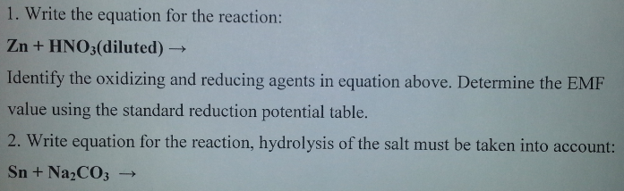Solved Write the equation for the reaction: Zn + | Chegg.com