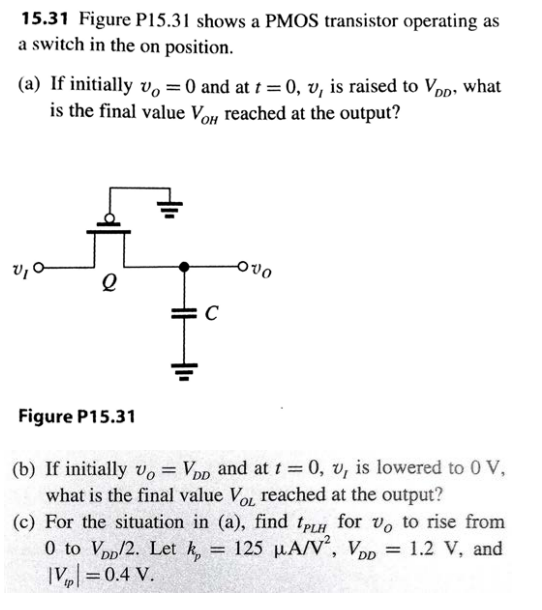 Solved 15.31 Figure P15.31 shows a PMOS transistor operating | Chegg.com