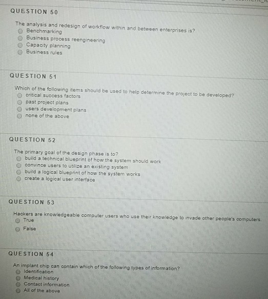 Solved QUESTION 50 The analysis and redesign of workflow | Chegg.com