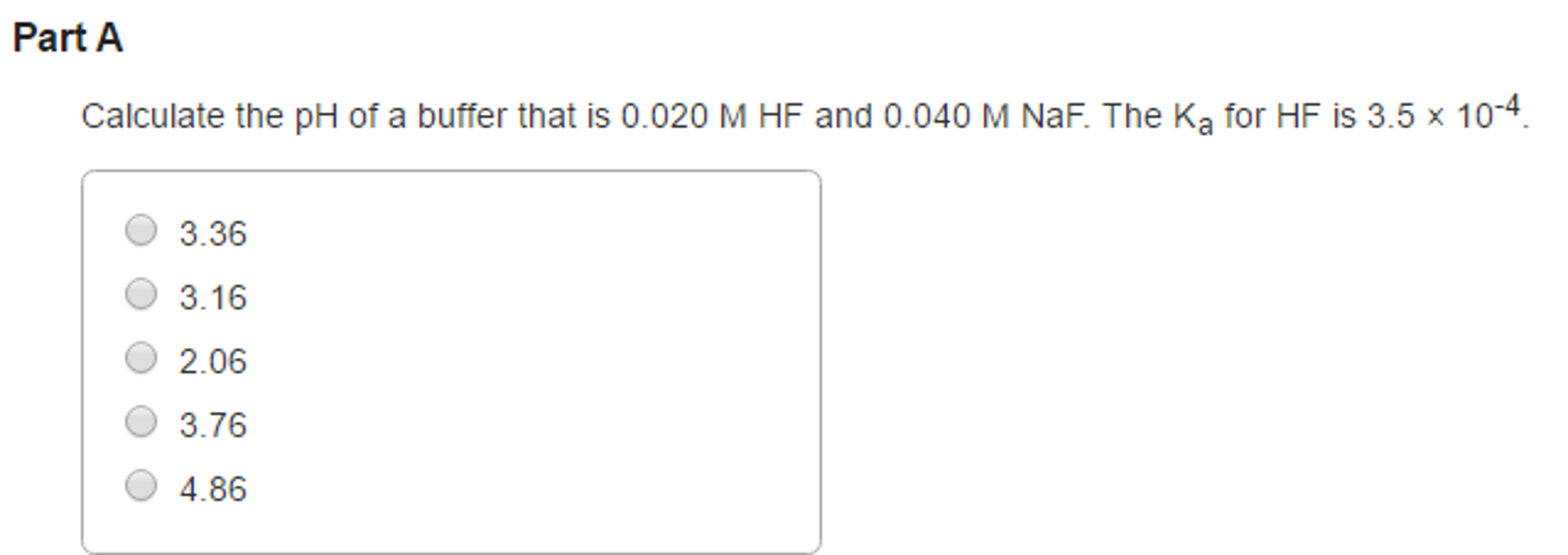 Solved Calculate the pH of a buffer that is 0.020 M HF and | Chegg.com