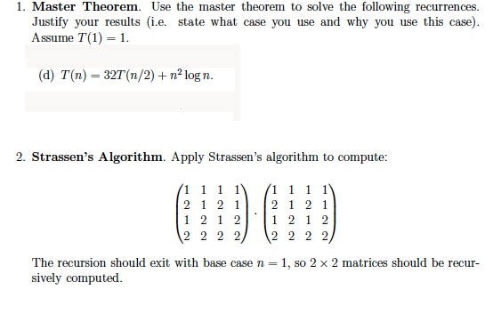 1 Master Theorem. Use the master theorem to solve the | Chegg.com