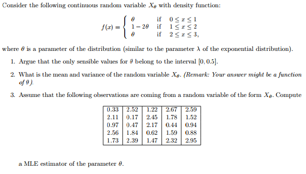 Consider the following continuous random variable Xq | Chegg.com