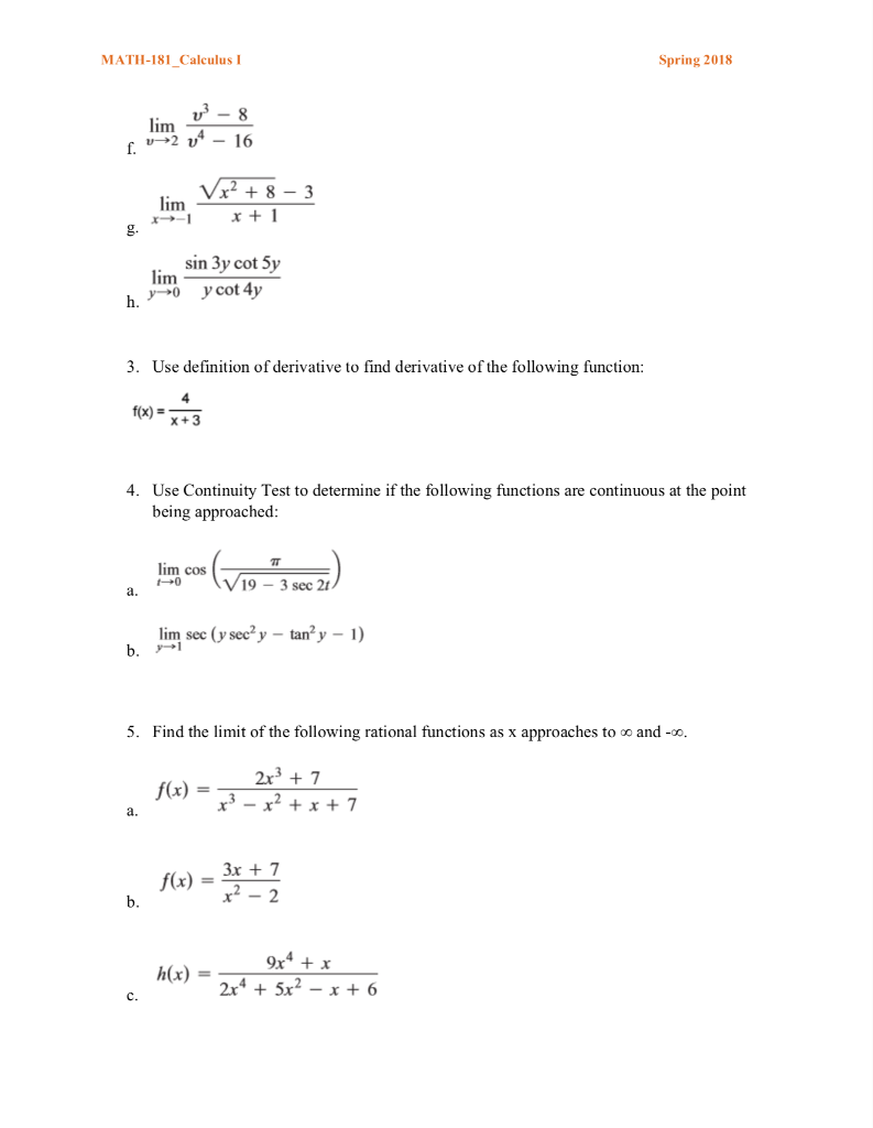 Solved MATH-181_Calculus I Spring 2018 Textbook: J. Hass, M. | Chegg.com