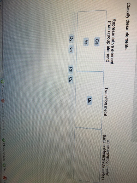 Solved classify these elements as representative element, | Chegg.com