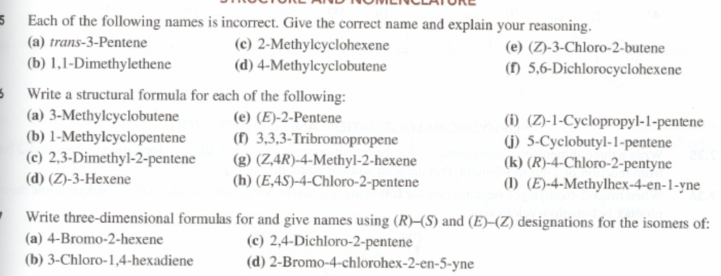 Solved Each of the following names is incorrect. Give the | Chegg.com