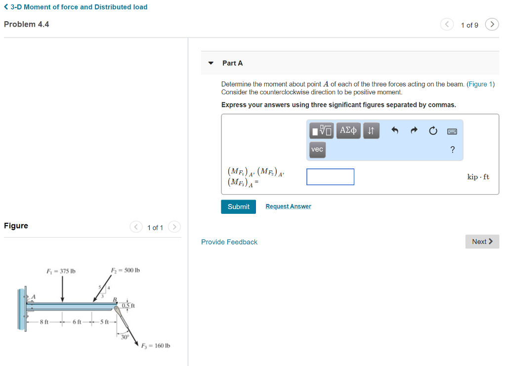 Solved K3-D Moment of force and Distributed load Problem 4.4 | Chegg.com