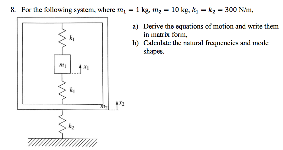 Solved 8. For the following system, where m1 = 1 kg, m2 = 10 | Chegg.com
