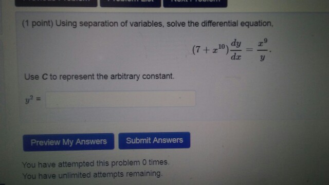 Solved Using separation of variables, solve the differential | Chegg.com