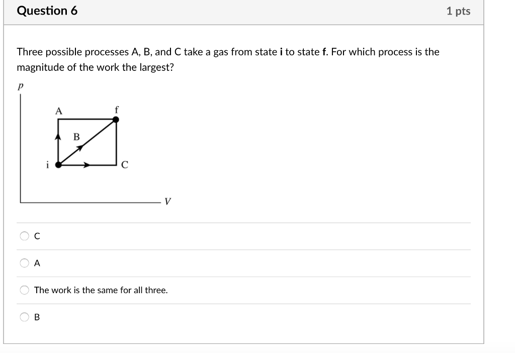 Solved Question 6 1 pts Three possible processes A, B, and C | Chegg.com