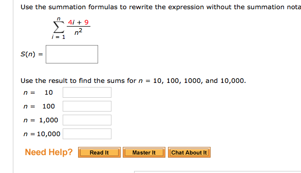 Solved Use the summation formulas to rewrite the expression | Chegg.com