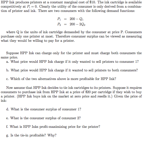 Solved HPP Ink produces printers at a constant marginal cost | Chegg.com