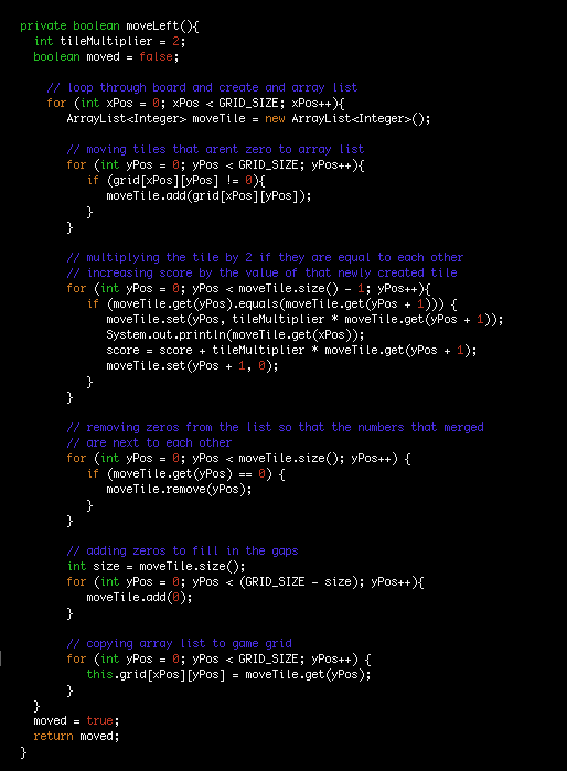 Solved JAVA: Need help with my 2048 game move method! So | Chegg.com