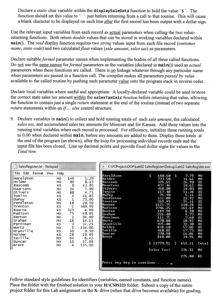 Solved Sales Register Calculation and Display using | Chegg.com
