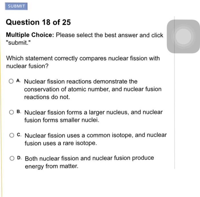 Solved Which statement correctly compares nuclear fission | Chegg.com Solved Which statement correctly compares nuclear fission | Chegg.com