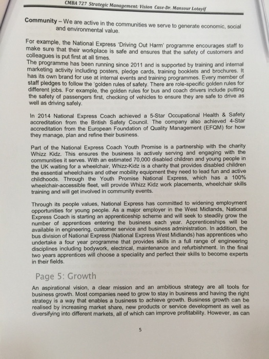 Solved CMBA 727 Strategic Management: Vision Case-Dr. | Chegg.com