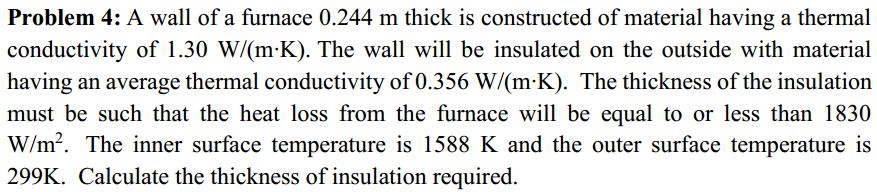 Solved Problem 4: A wall of a furnace 0.244 m thick is | Chegg.com