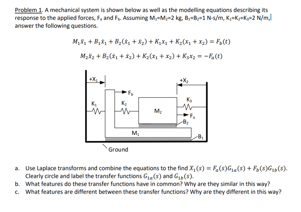 Solved Problem 1. A mechanical system is shown below as well | Chegg.com