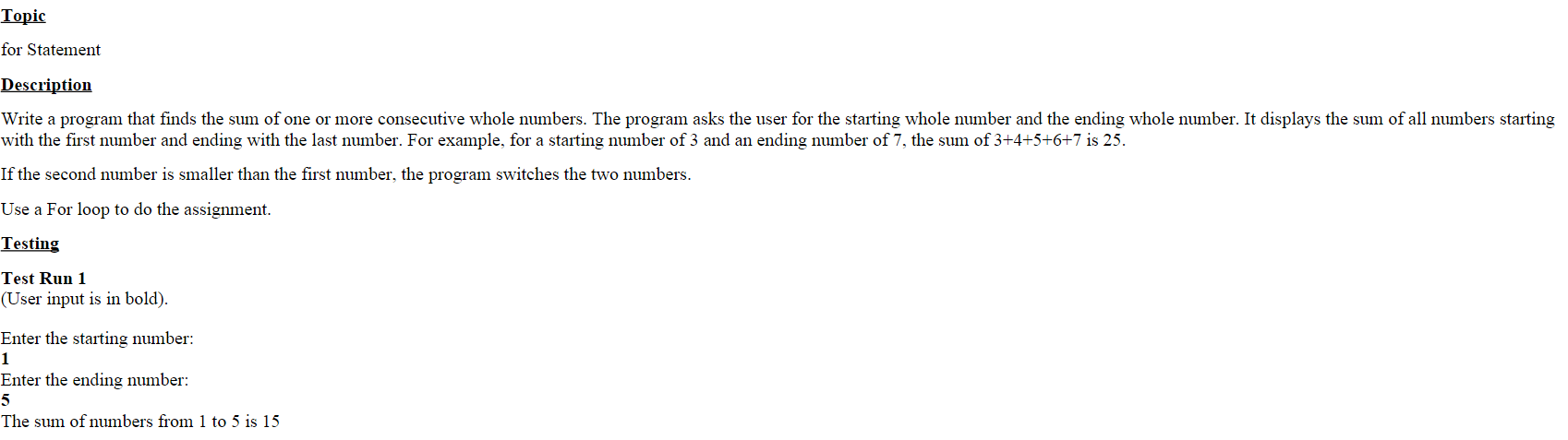 Solved Topic for Statement Description Write a program that | Chegg.com