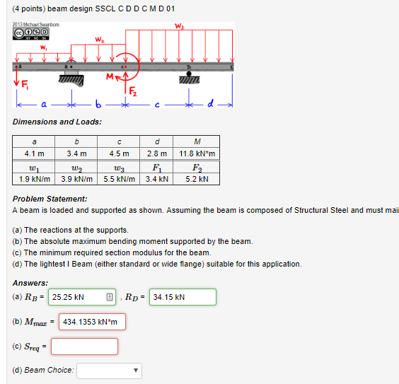 Solved (4 points) beam design SSCLCDDCMD 01 Dimensions and | Chegg.com