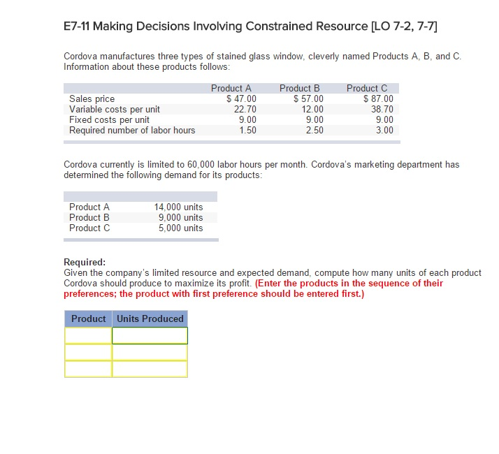 Solved E7-11 Making Decisions Involving Constrained Resource | Chegg.com