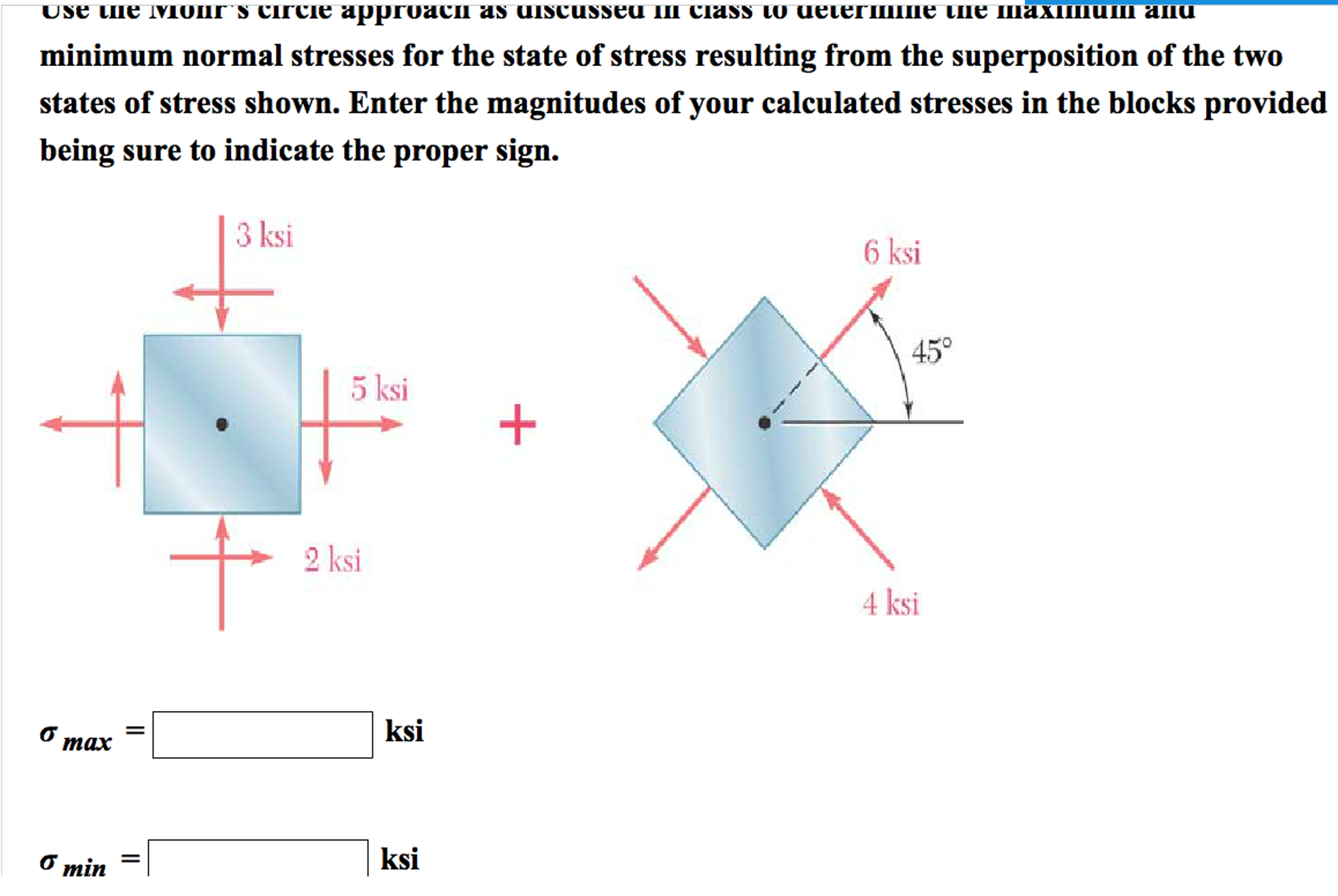 Solved Minimum normal stresses for the state of stress | Chegg.com