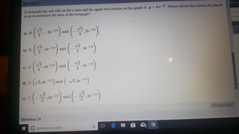 Solved uestion 9 A rectangle has one side on the x-axis and | Chegg.com