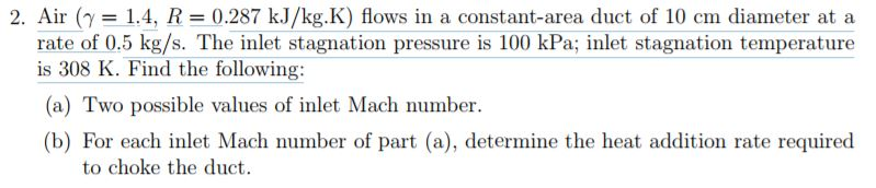 Solved 2. Air (γ = 1.4, R = 0.287 kJ/kg·K) flows in a | Chegg.com