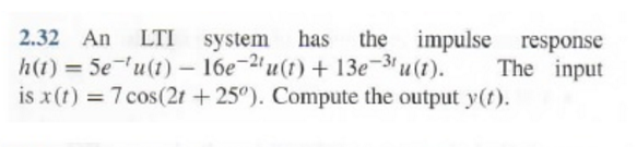 Solved An LTI system has the impulse response h(t) = 5e^-t u | Chegg.com