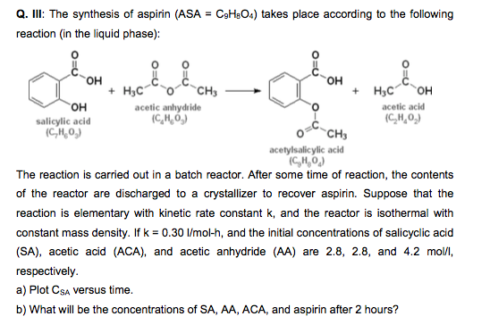 Solved The synthesis of aspirin (ASA = C_9 H_8 O_4) takes | Chegg.com