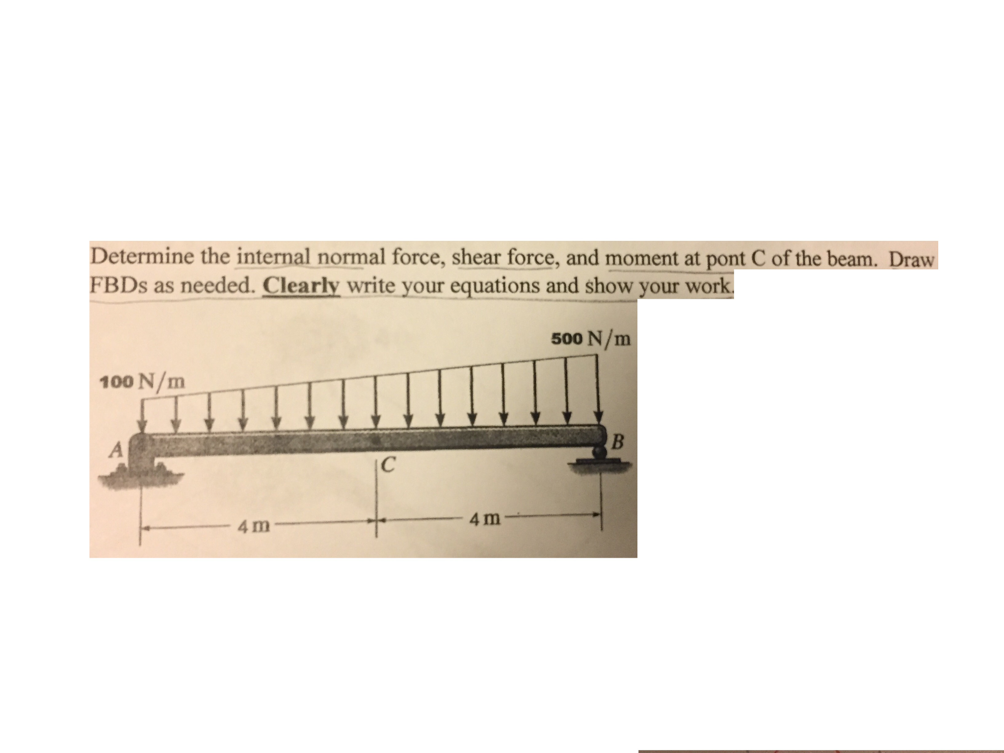 Solved Determine the internal force,shear force, and moment | Chegg.com