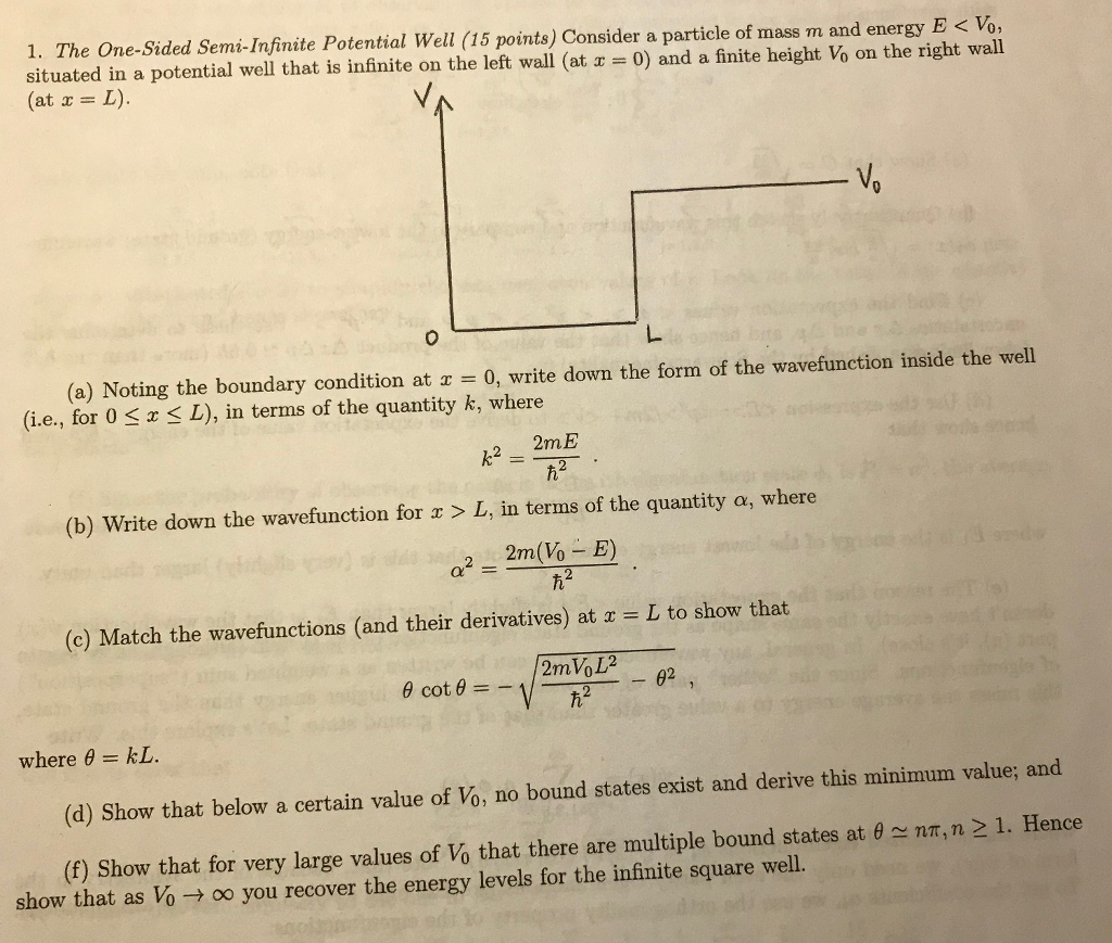 Solved 1. The One-Sided Semi-Infinite Potential Well (15 | Chegg.com