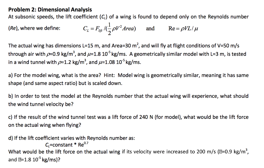 Solved Problem 2: Dimensional Analysis At subsonic speeds, | Chegg.com
