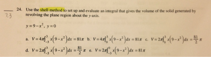 Solved Calculate the Volume using the Shell Method of the | Chegg.com