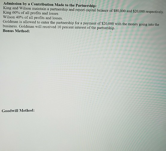 Solved Admission by a Contribution Made to the Partnership: | Chegg.com