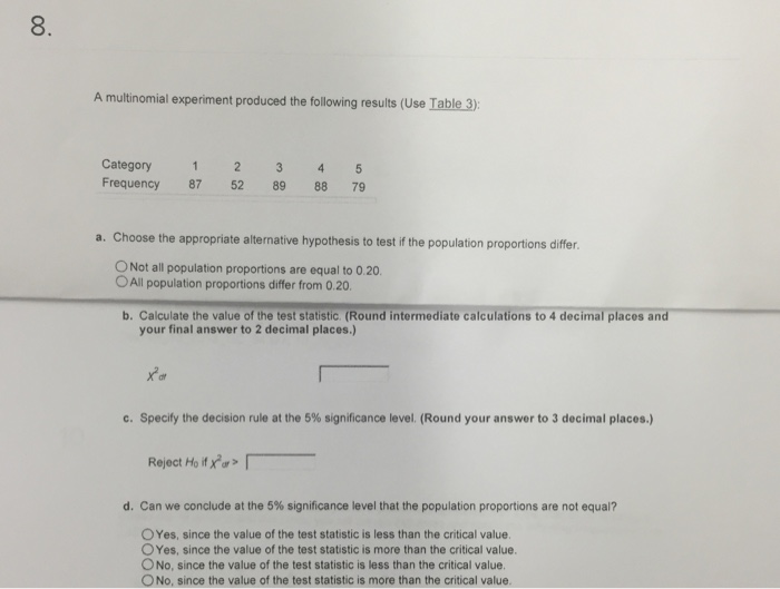 Solved A multinomial experiment produced the following | Chegg.com