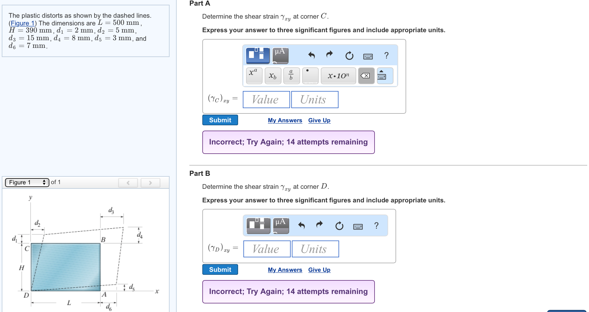 Solved The plastic distorts as shown by the dashed lines. | Chegg.com