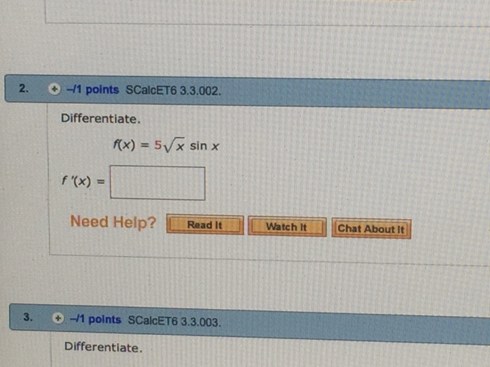 Solved Differentiate. f(x) = 5 Root x sin x f'(x) = | Chegg.com
