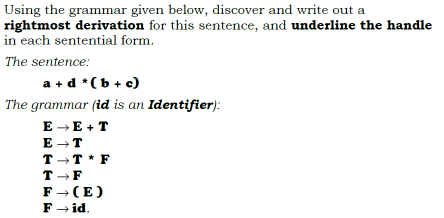 Solved Using the grammar given below, discover and write out | Chegg.com